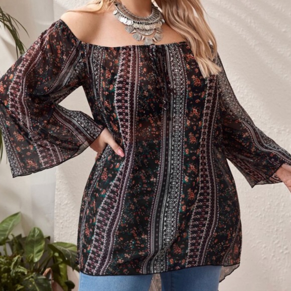 SHEIN | Tops | Shein Boho Off The Shoulder Sheer Top Xl | Poshmark
